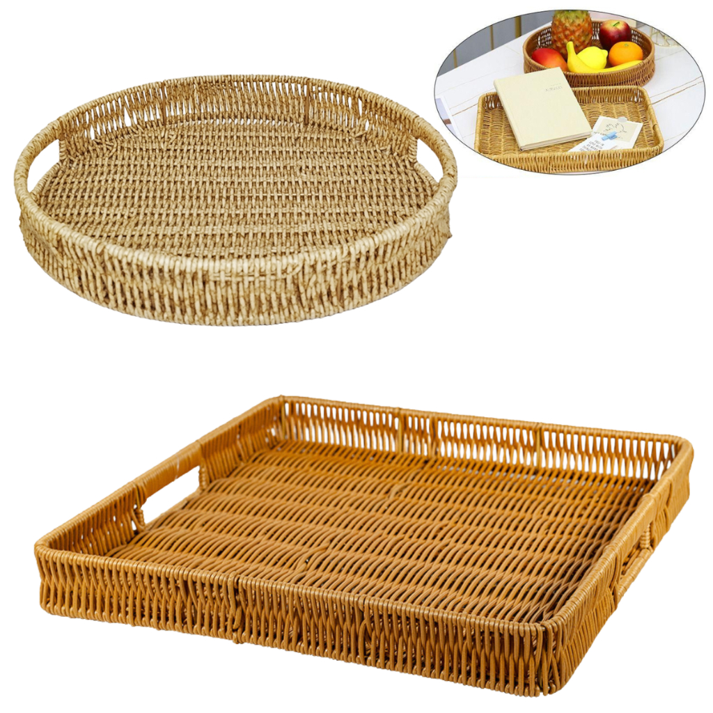Bandeja Decorativa de Rattan Cantinho do Café Mesa Posta Kit 2 Unidades ...
