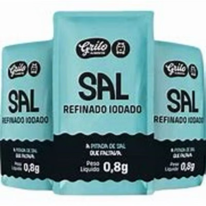 Sal Refinado sachê 0.08gr Grilo food service -1000 ou 2000 unidades ...
