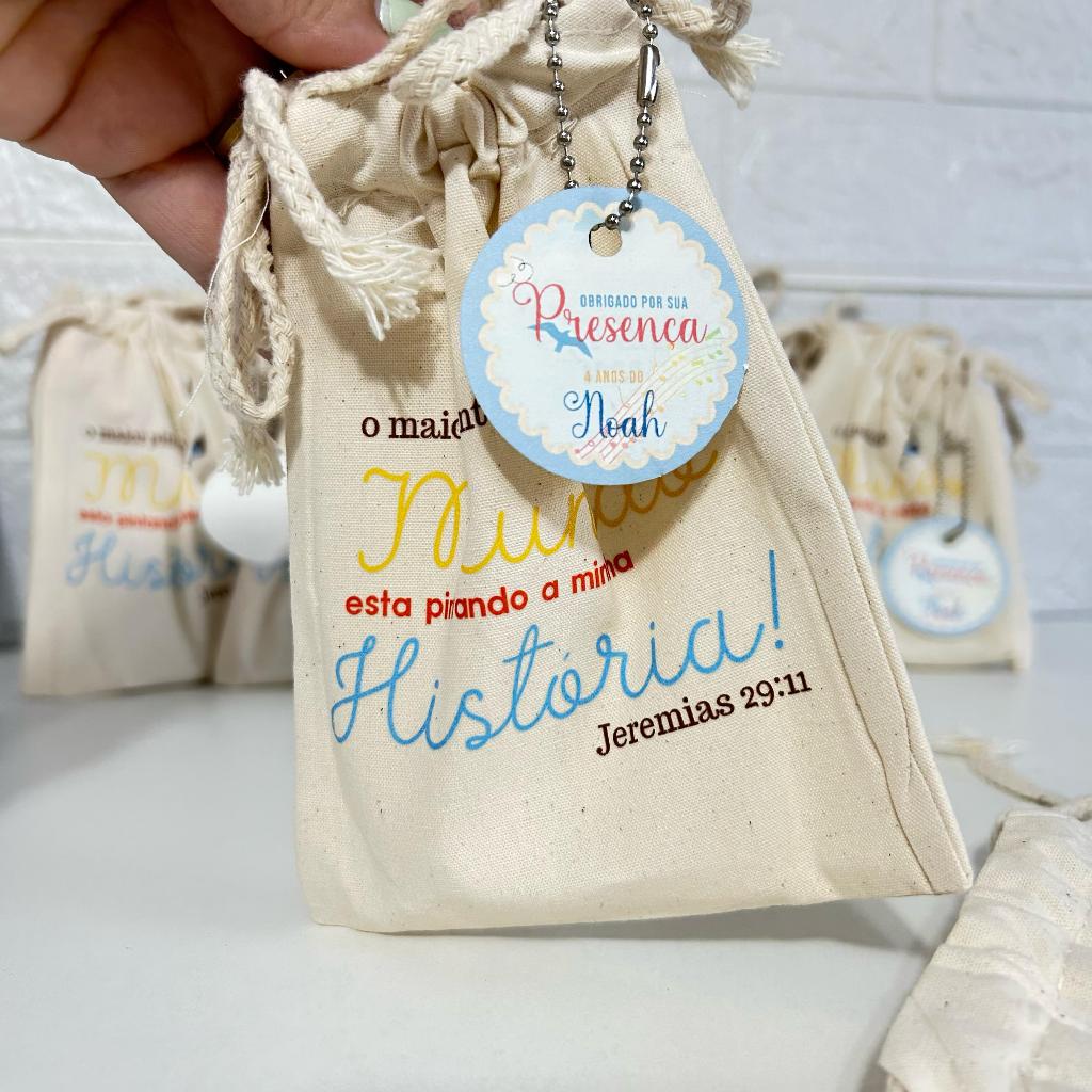 10 UNID Saquinho de pano com tag personalizada lembrancinha aniversário ...