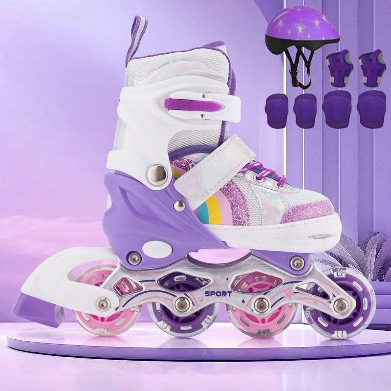 Patins Infantil Inline Roller Ajustável Com Led + Proteção Patins De ...