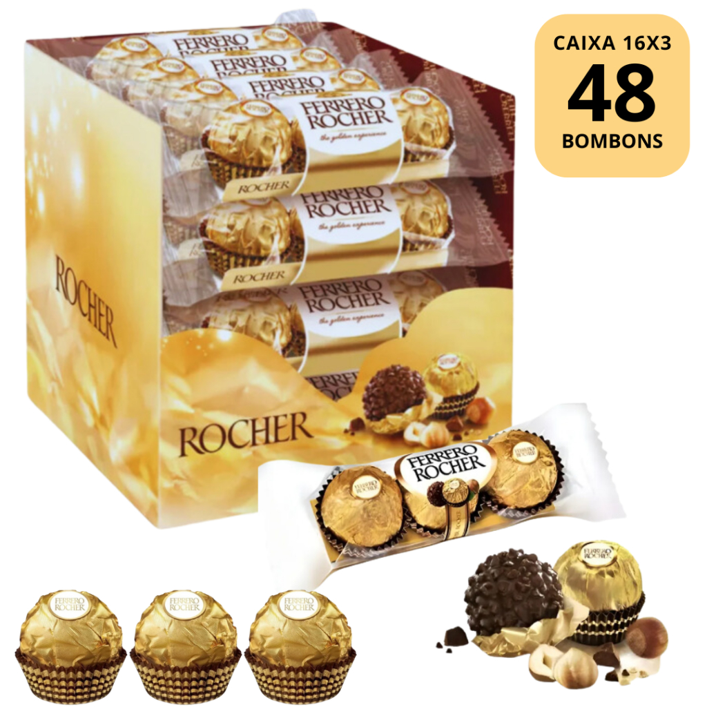 Ferrero Rocher 16 Pacotes c/3 Unidades com 48 Bombons | Shopee Brasil