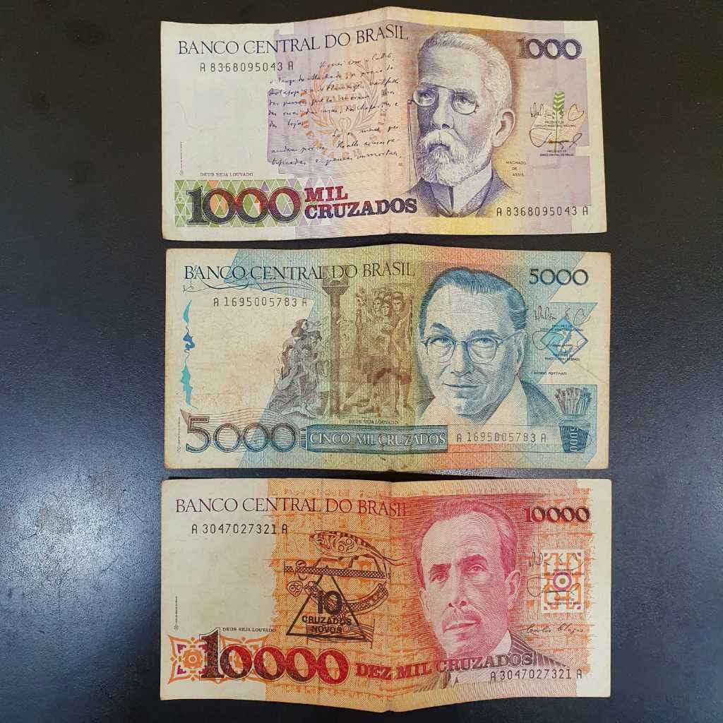 Lote 3 Cédulas Notas Nota Cruzados - 1000 5000 10000 - Usadas em Bom ...