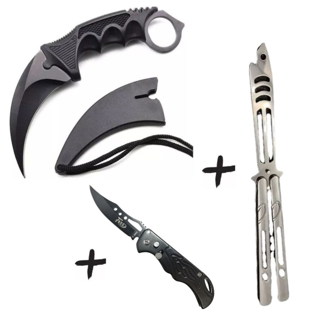 Kit Tático Militar Canivete Tático Karambit Push Dagger 3 Pc Defesa ...
