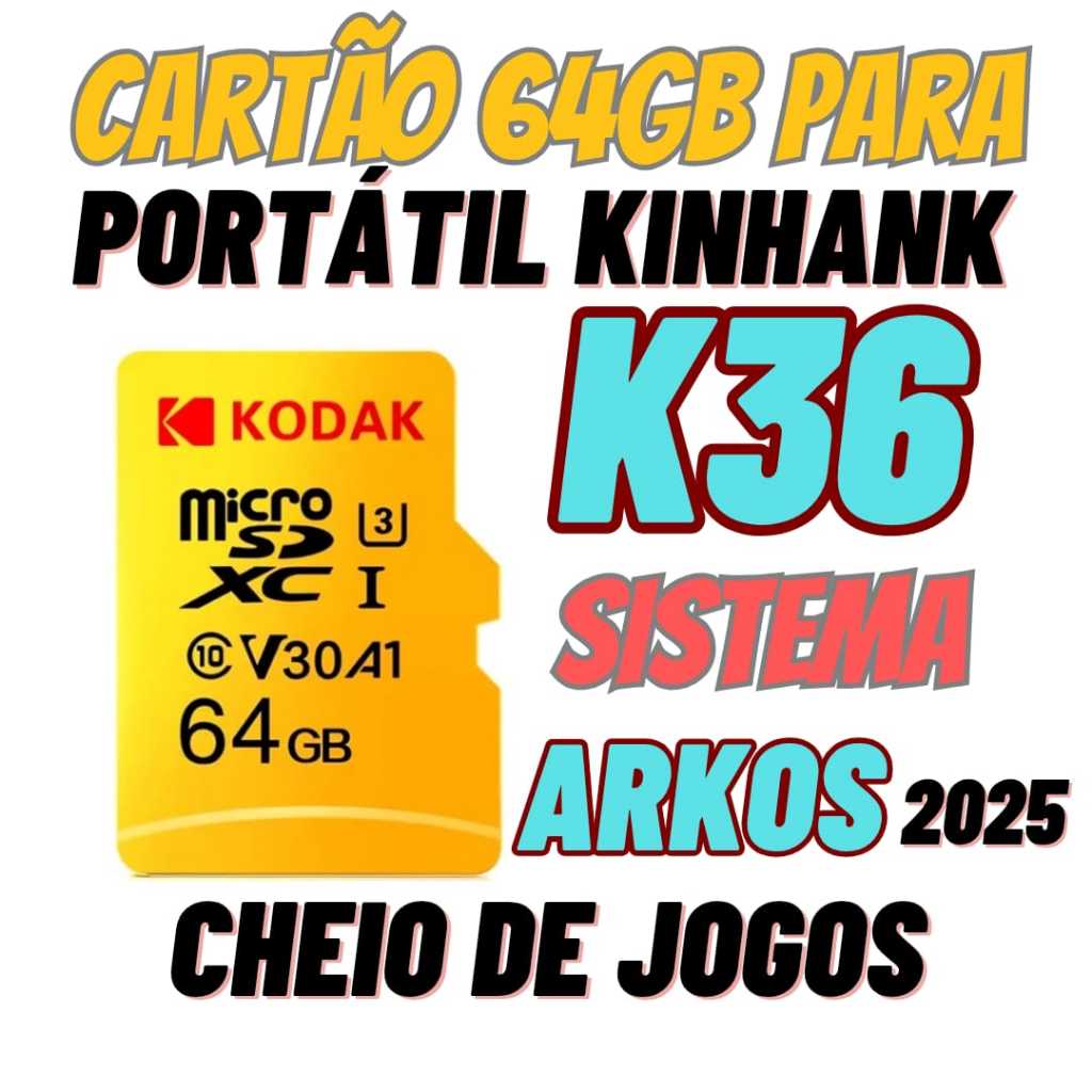 Cartão 64 GB Com Sistema Arkos + Jogos Para Portátil KinHank K36 Micros SD Original | Shopee Brasil