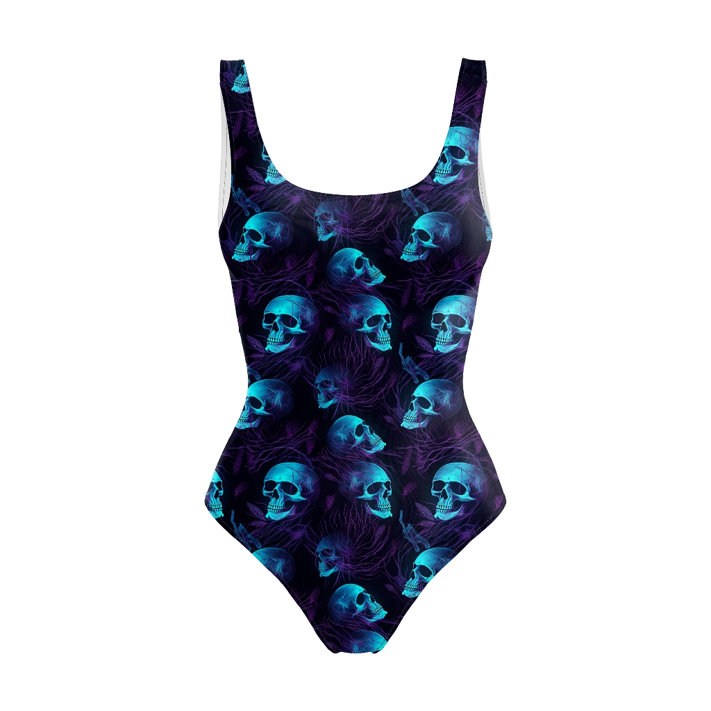 Body Maiô Neon Feminino Estampado Caveiras Skuul Efeito Luz Negra Festa ...