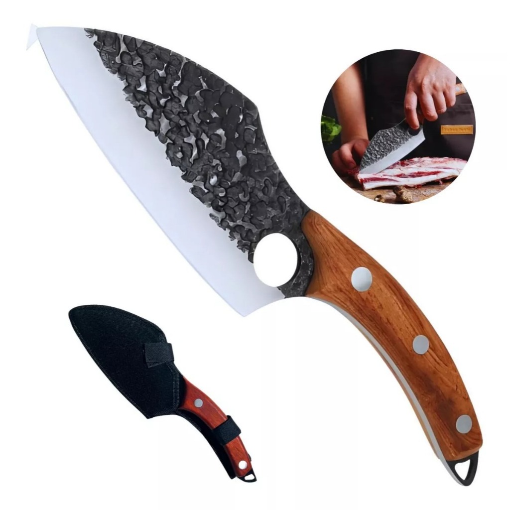 Cutelo Faca Artesanal Com Lâmina Damasco E Cabo De Madeira | Shopee Brasil