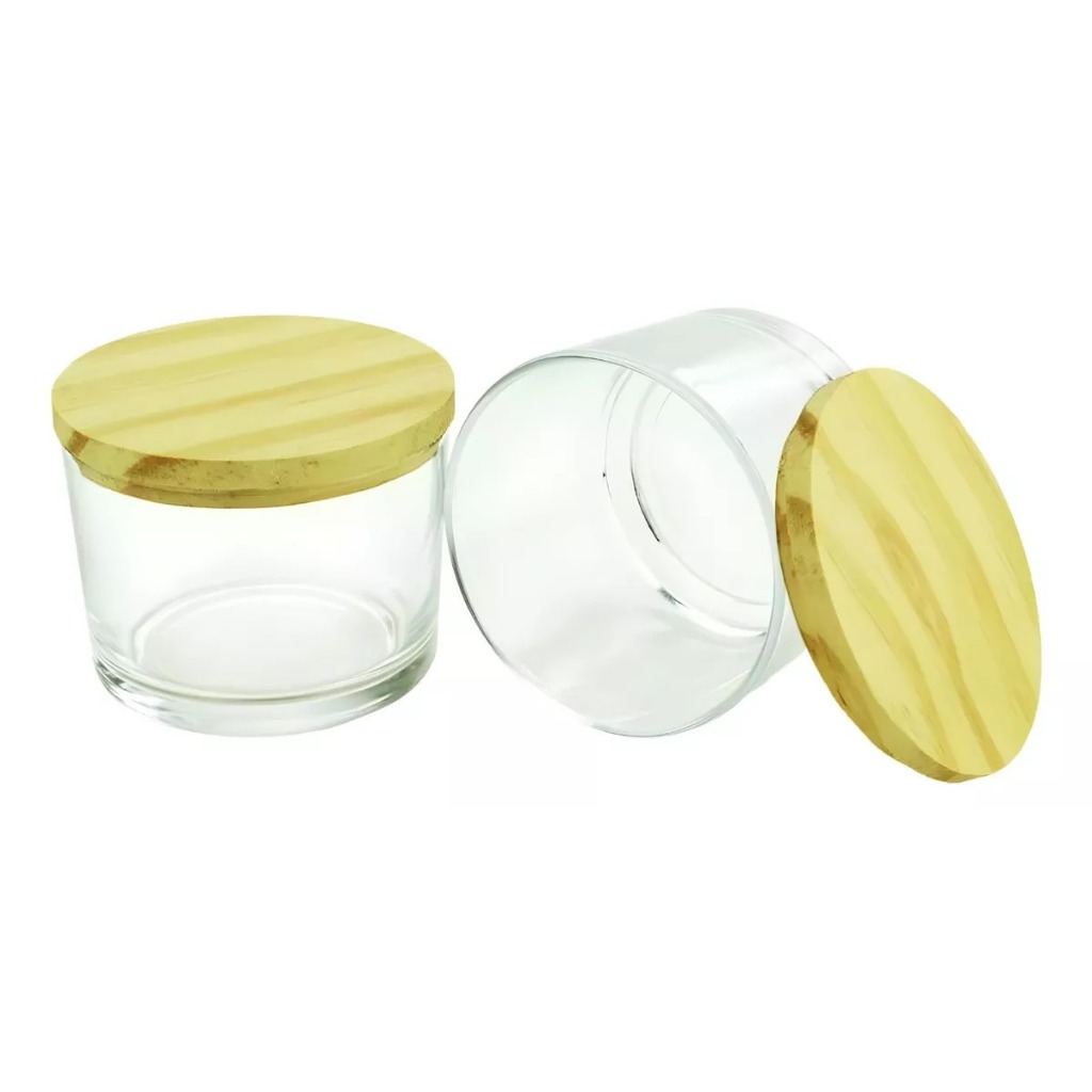 Kit Potes De Vidro para Velas 150ml Tampas Madeiras Potes para Velas ...