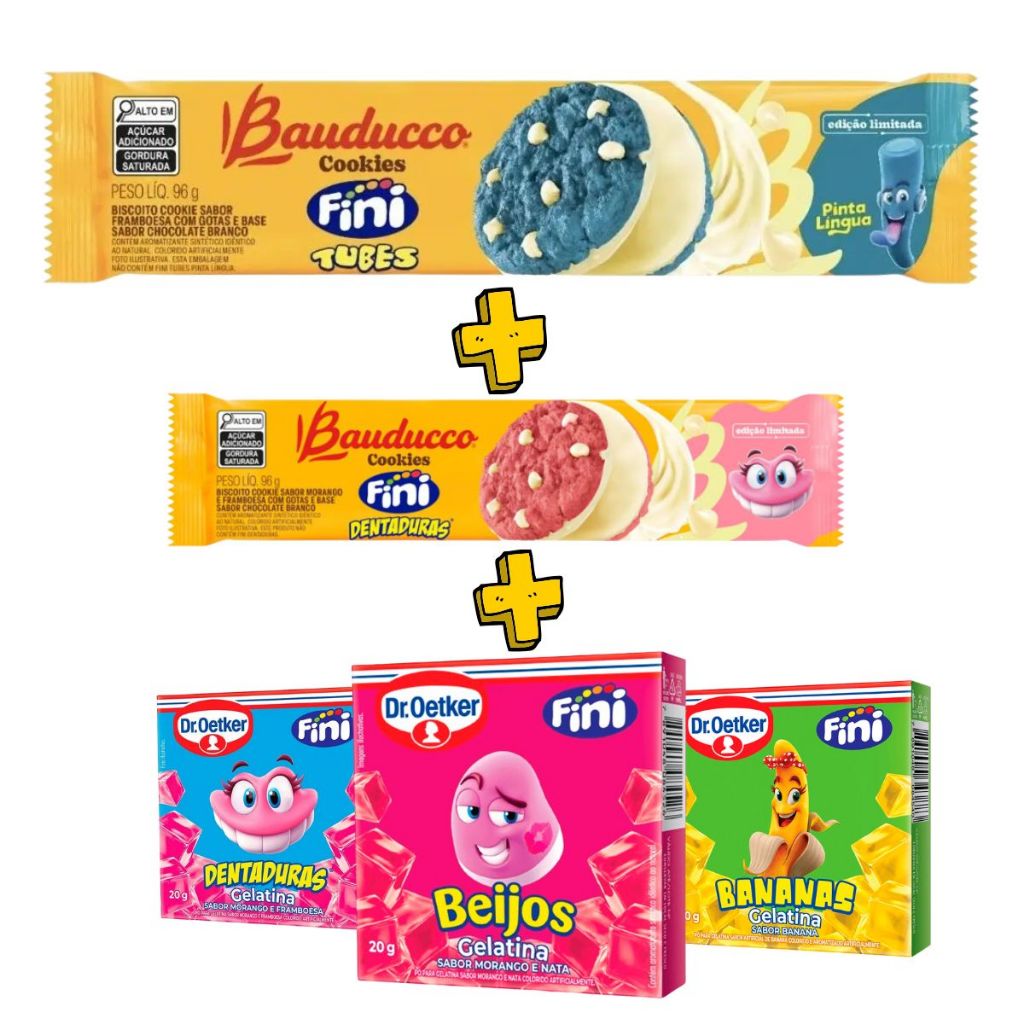 Kit 3 Gelatina Fini em Pó Dr Oetker Bananas Beijos Dentaduras+2 Cookie ...