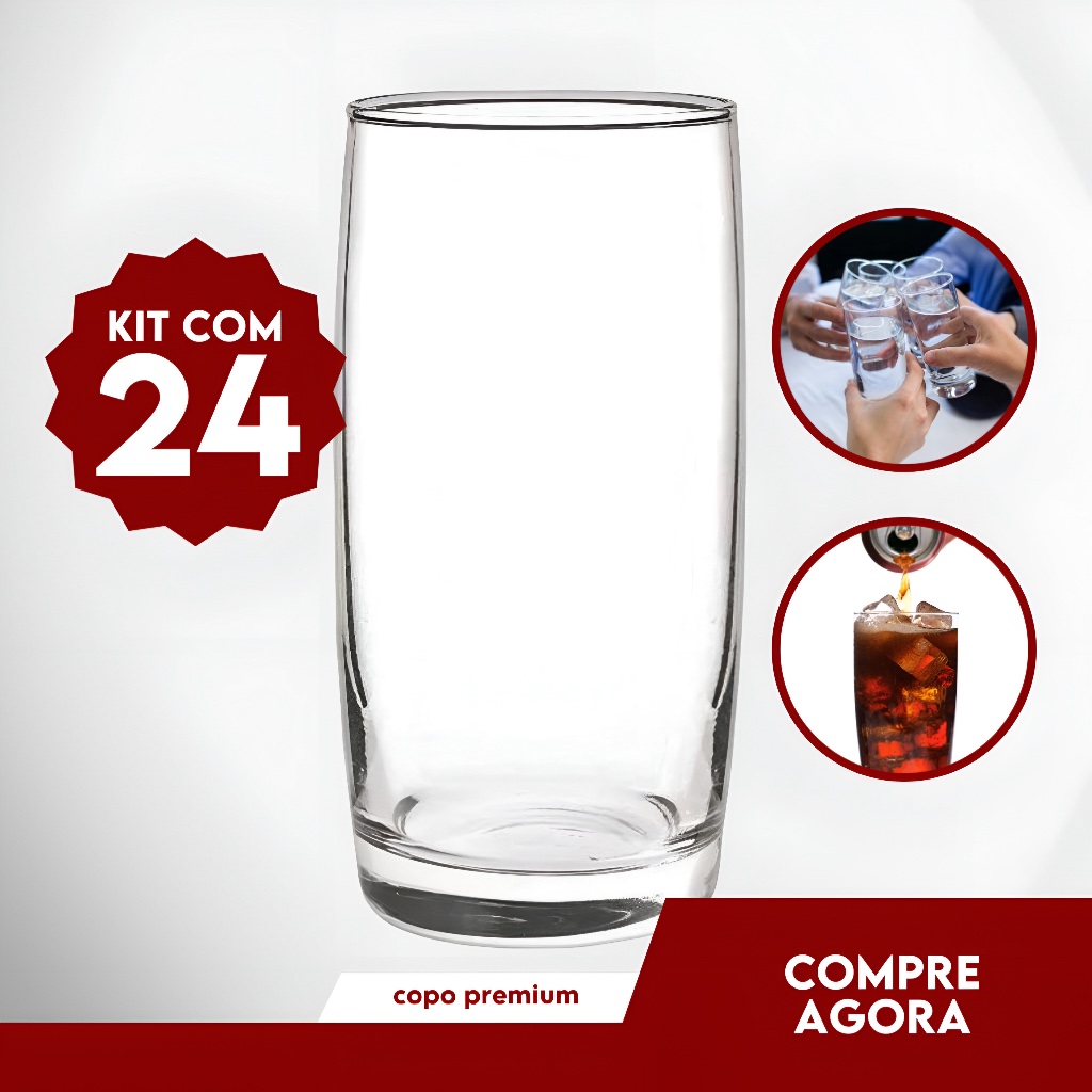 Kit 24 Copo De Vidro Resistente 410ml Para Suco Água Refrigerante | Shopee Brasil