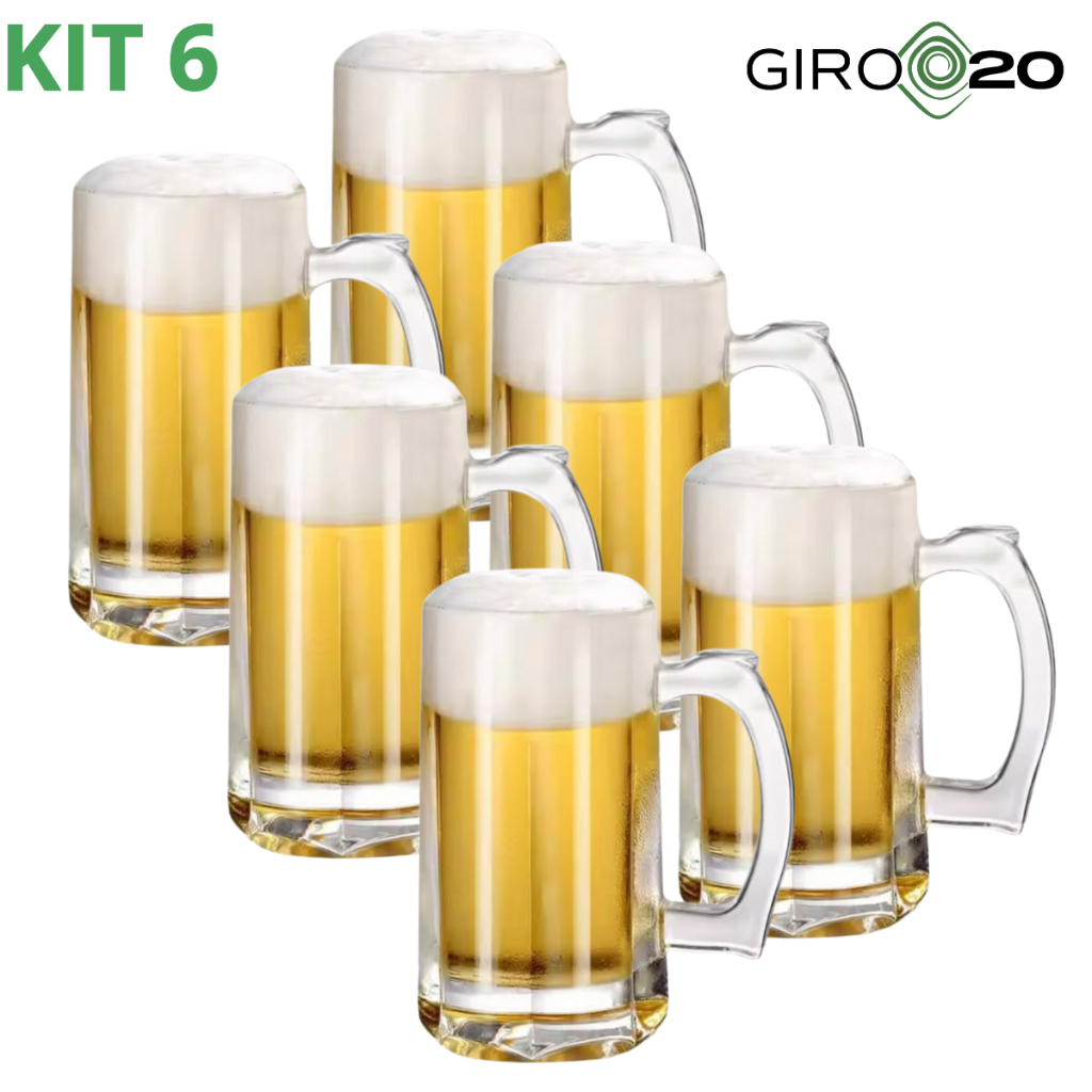 Kit 2/4/6 Canecas de Chopp e Cerveja 450ml Vidro Grosso Super ...