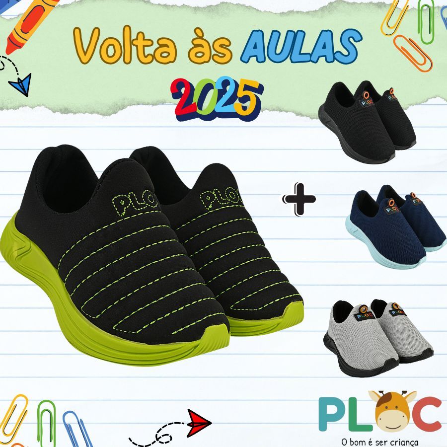 Kit 2 Pares Volta As Aulas: COLORS PRETO COM SOLA VERDE + P26 COR A ...