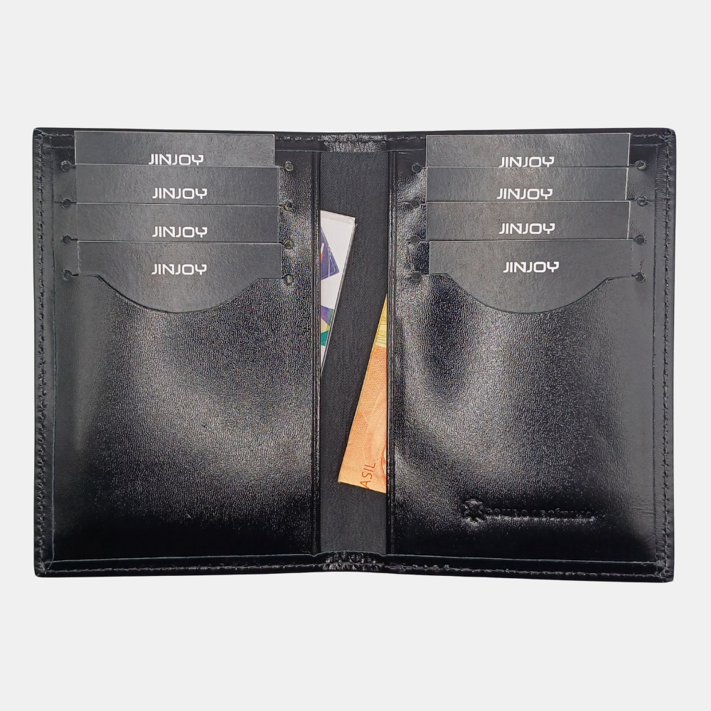 Carteira Masculina Couro Legítimo Preto Vertical para CNH / RG Cartão Original Marca Jinjoy ...