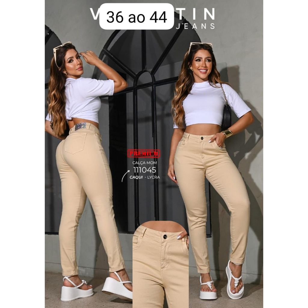 CALÇA MOM CLARA CAQUI EDIÇÃO ESPECIAL VALENTIN JEANS DELUXE | Shopee Brasil