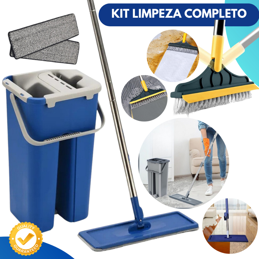 MOP Limpeza Esfregão Rodo Flat com Balde Lava Seca Profissional ...
