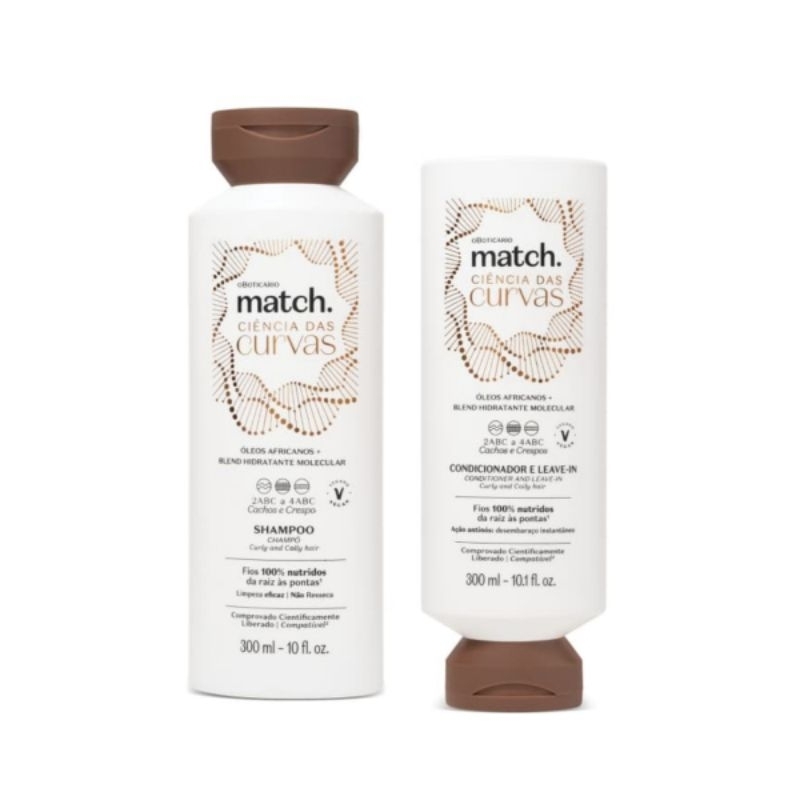 Combo Match Ciência das Curvas: Shampoo 300ml + Condicionador e Leave ...