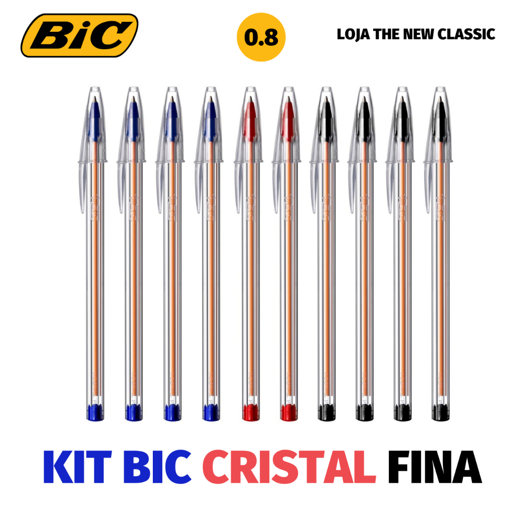 Kit Caneta Bic Cristal Fina - Preta, Azul e Vermelha - 24, 20, 18, 10, 6, 3 ou 2 | Shopee Brasil