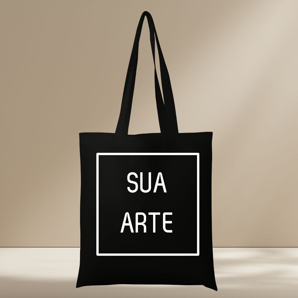Bolsa Sacola Ecobag Preta Personalizada "SUA ARTE" 30x40 Moda Praia e Caminhada | Shopee Brasil
