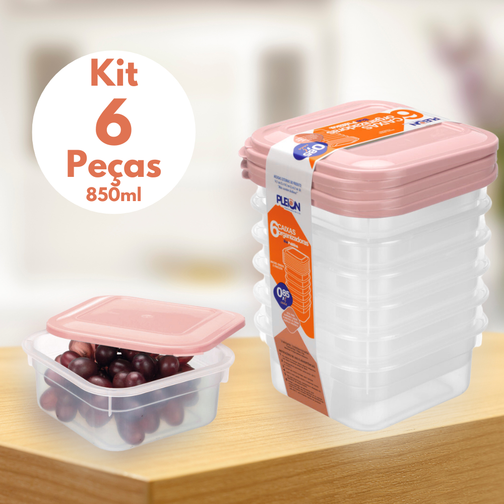 Kit 6 Potes Tupperware 850ml Com Tampa para Marmita e Alimentos - Micro ...