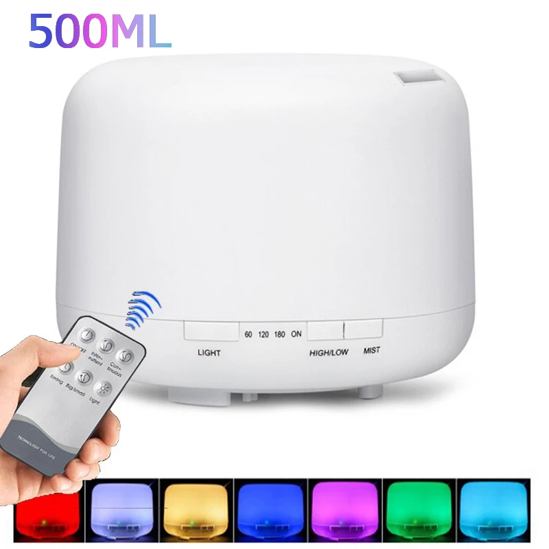 Umidificador Aromatizador Portátil 500ml | LED 7 Cores com Controle Remoto + Ultrassônico ...
