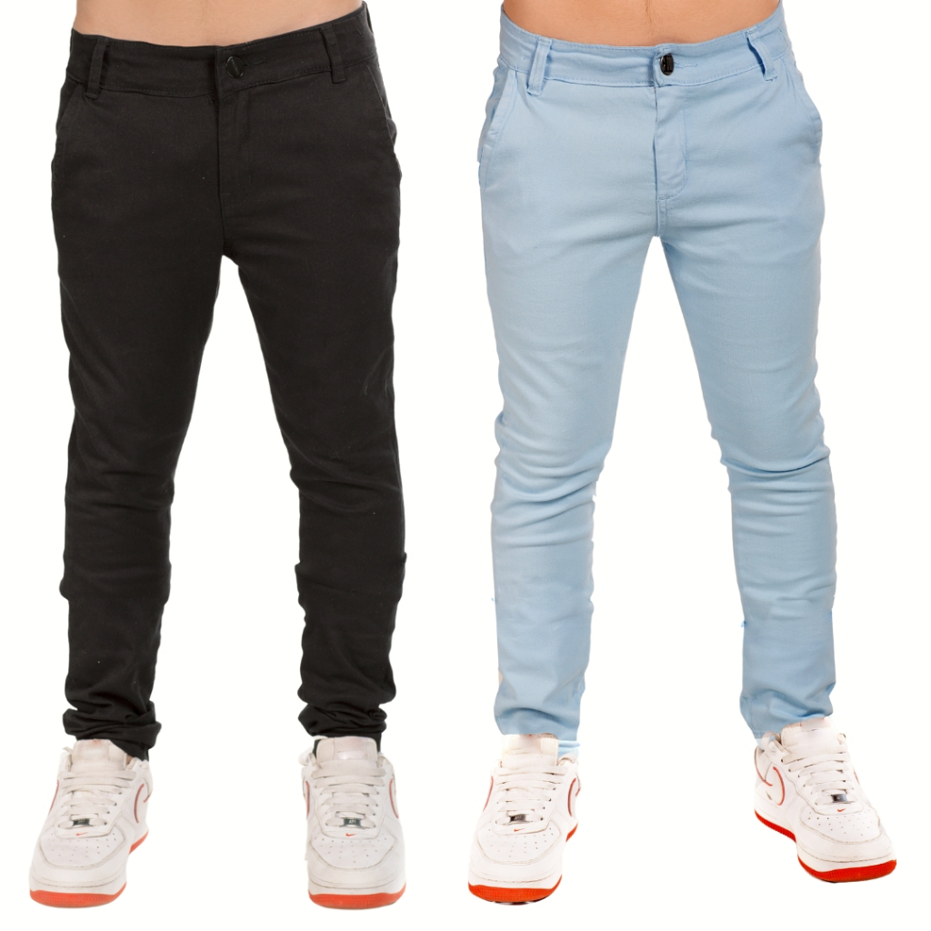 Kit 2 Calças Infantil Sarja Com Elastano Juvenil Batizado Menino ...