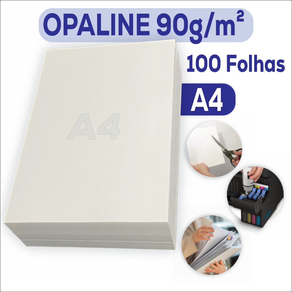 Papel Opaline 90g Branco 100 Folhas Folha lisa OffSet A4 210x297 | Shopee Brasil