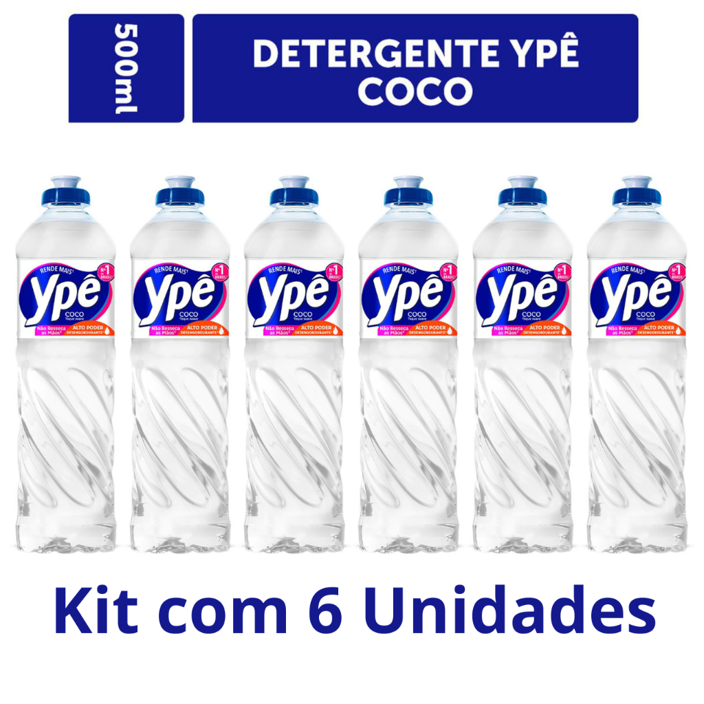 Kit 6 Detergentes Ype Líquido Coco 500ml | Shopee Brasil