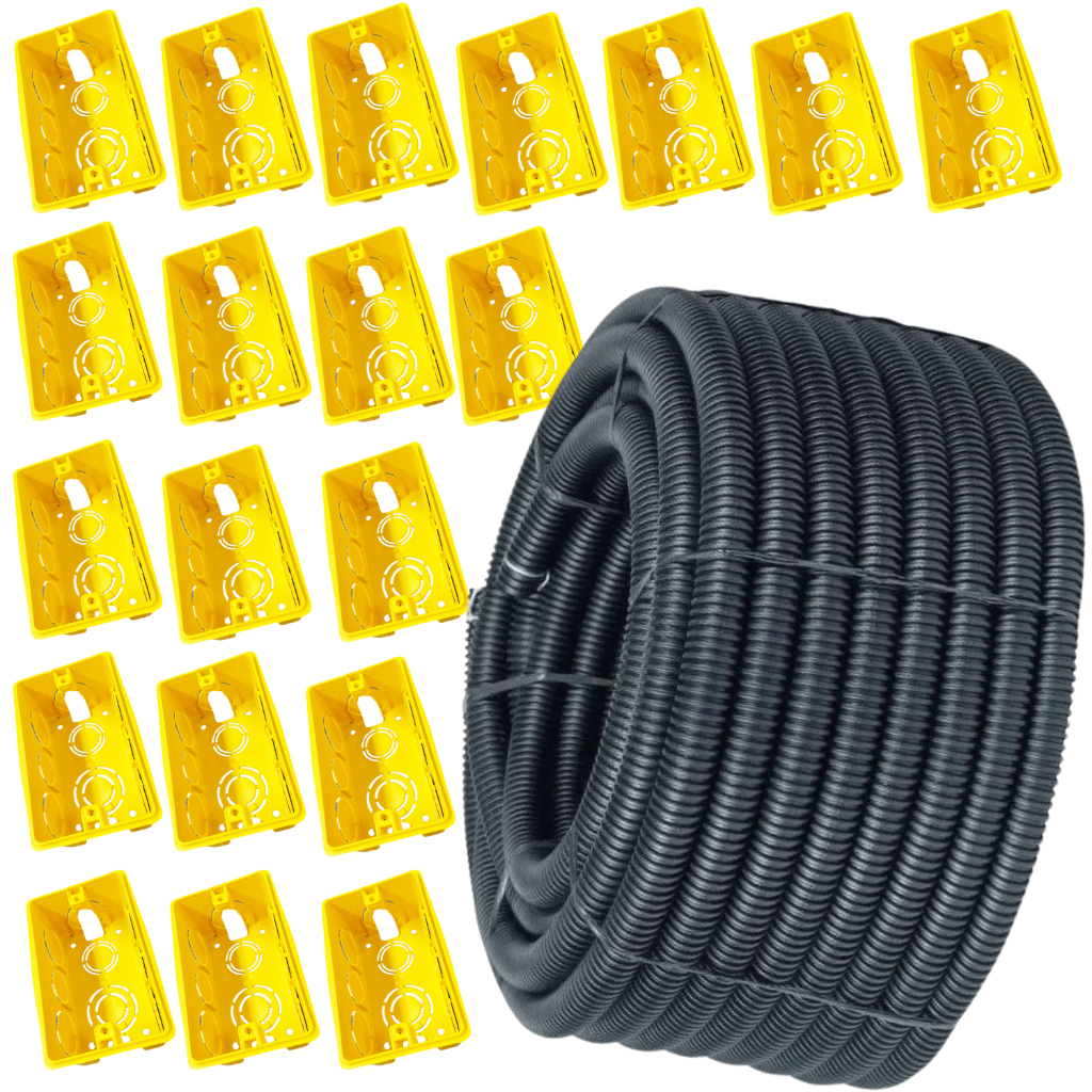 Conduíte Eletroduto Corrugado 50 Metros + 50 Caixa De Luz 4x2 Kit Tubo ...