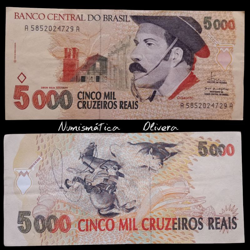 Cédula antiga Brasil 5000 cruzeiros reais 1993. C239 | Shopee Brasil