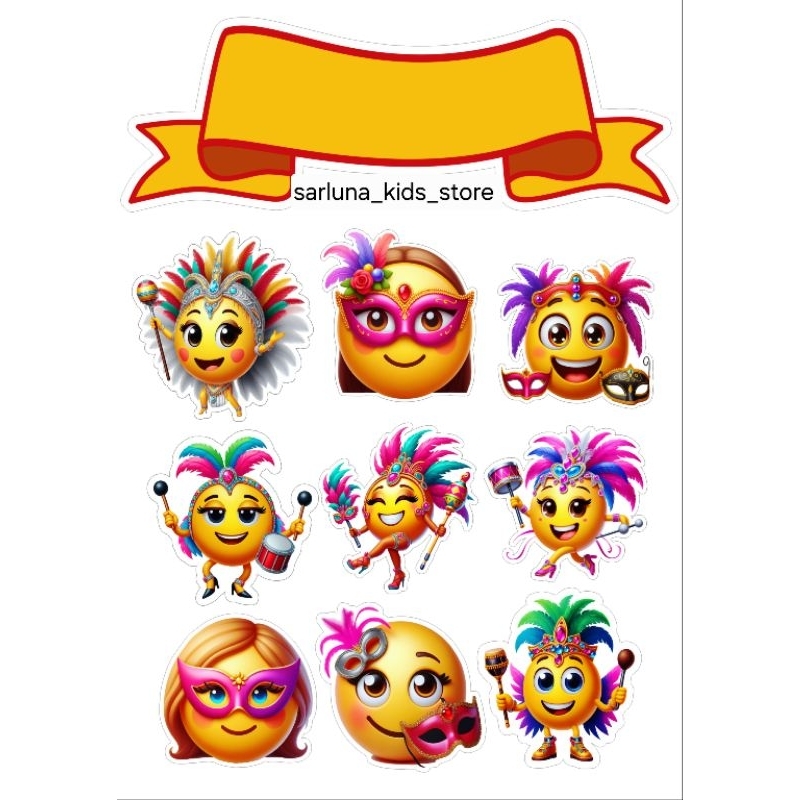 Topo de Bolo tema carnaval emoticons - topper personalizado | Shopee Brasil