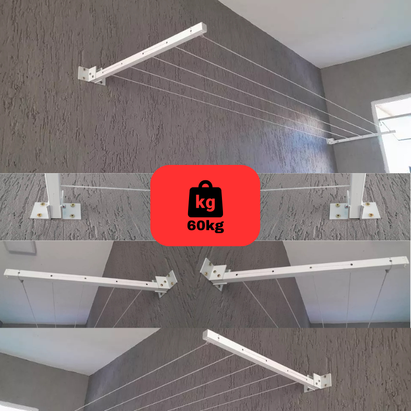 Varal de Roupa articulado de Parede Retrátil em Alumínio cor Branca ...