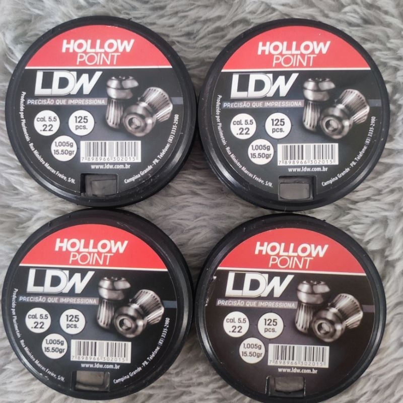 Kit c/4 estojos de Chumbinhos marca LDW, modelo Hollow Point, tamanho 5 ...