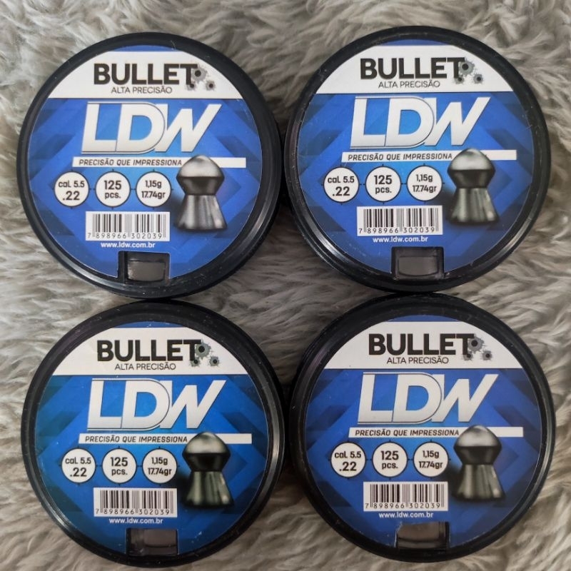 Kit c/4 estojos de Chumbinhos marca LDW, modelo Bullet, tamanho 5.5 mm ...