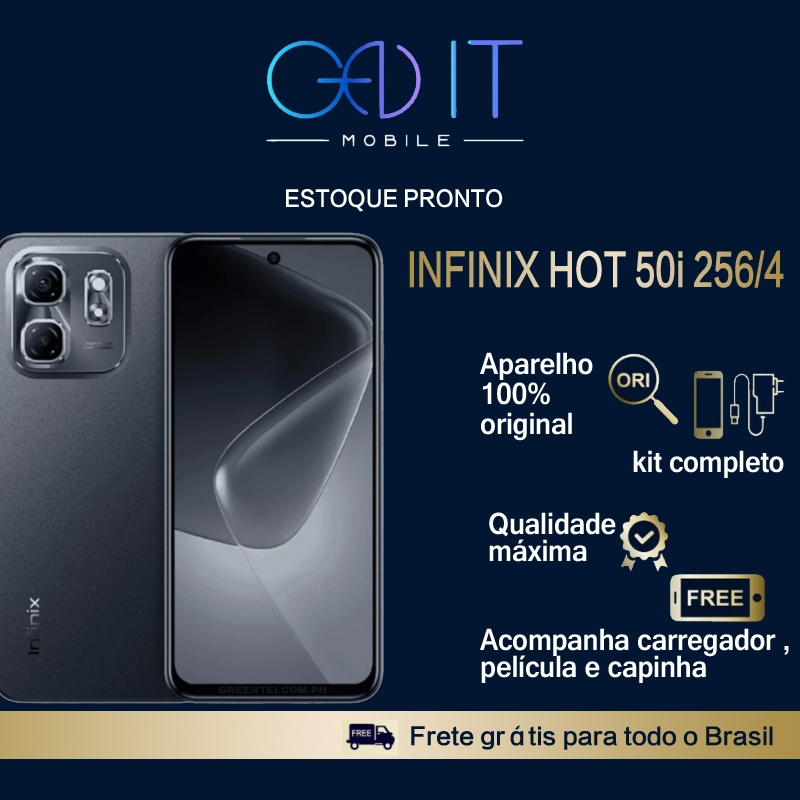 Infinix Hot 50i, 256GB e 4GB RAM, Câmera 48MP, Processador MediaTek ...