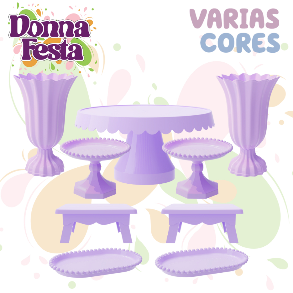 Kit Completo de Festa com 1 Boleira Popi Plus, 2 Vasos Popi, 2 Mesinhas ...