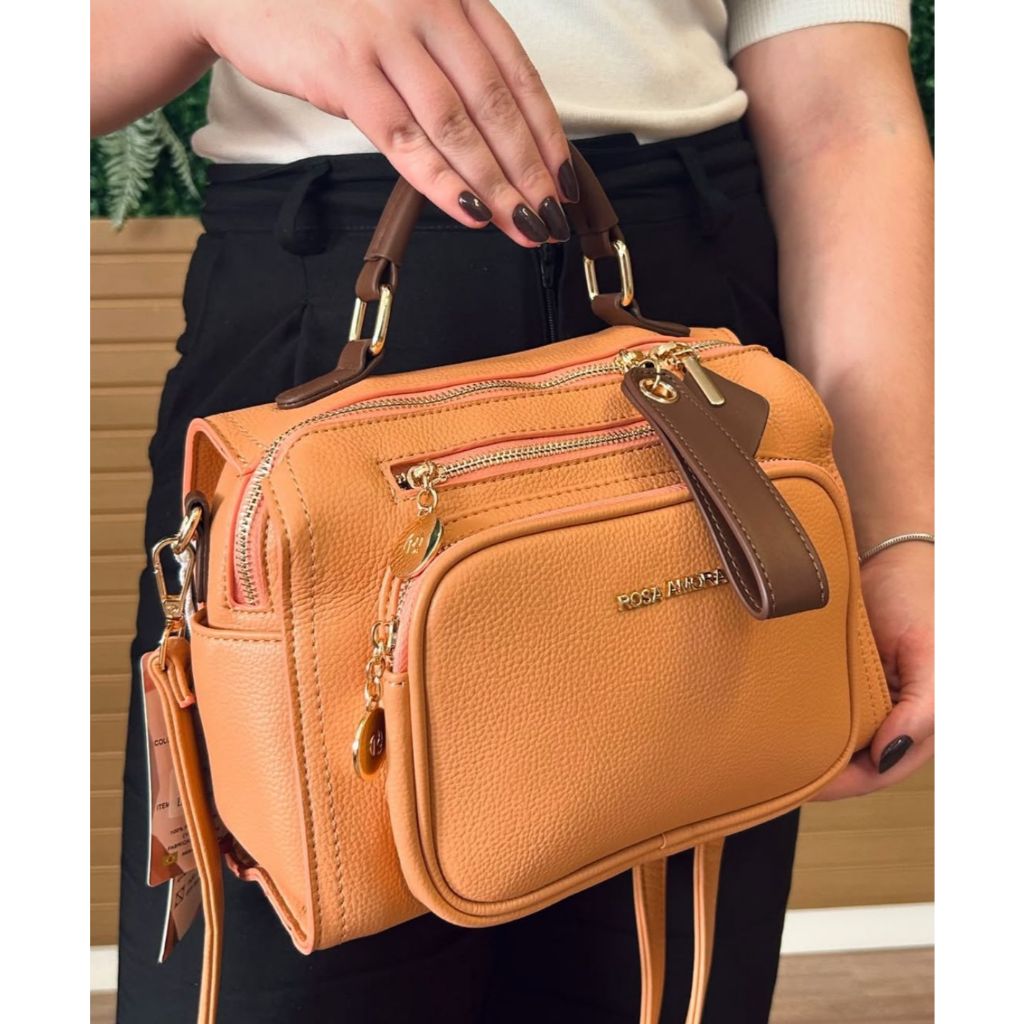 Bolsa Feminina Rosa Amora estruturada couro alça mão e transversal ...