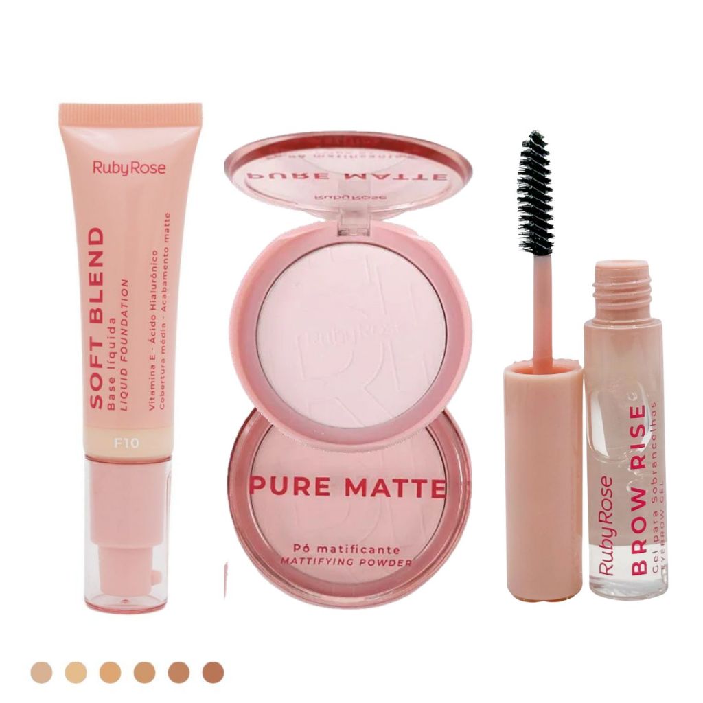 Kit Maquiagem Linha Rosa Ruby Rose Presente - Base + Gel de sobrancelha ...