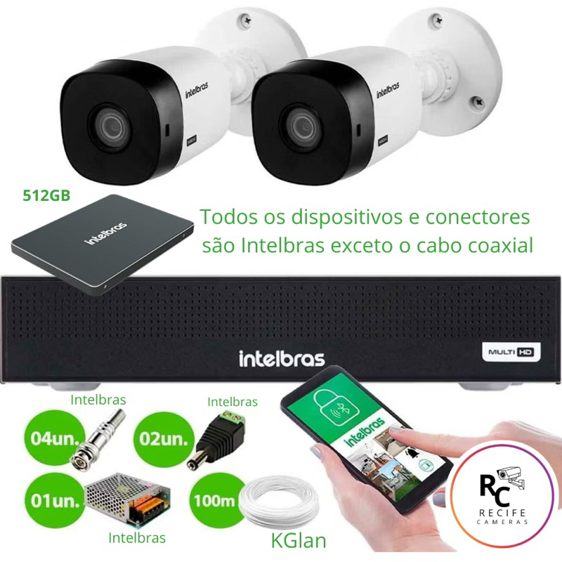 kit Intelbras 2 câmeras ( todos os itens Intelbras exceto o cabo ...