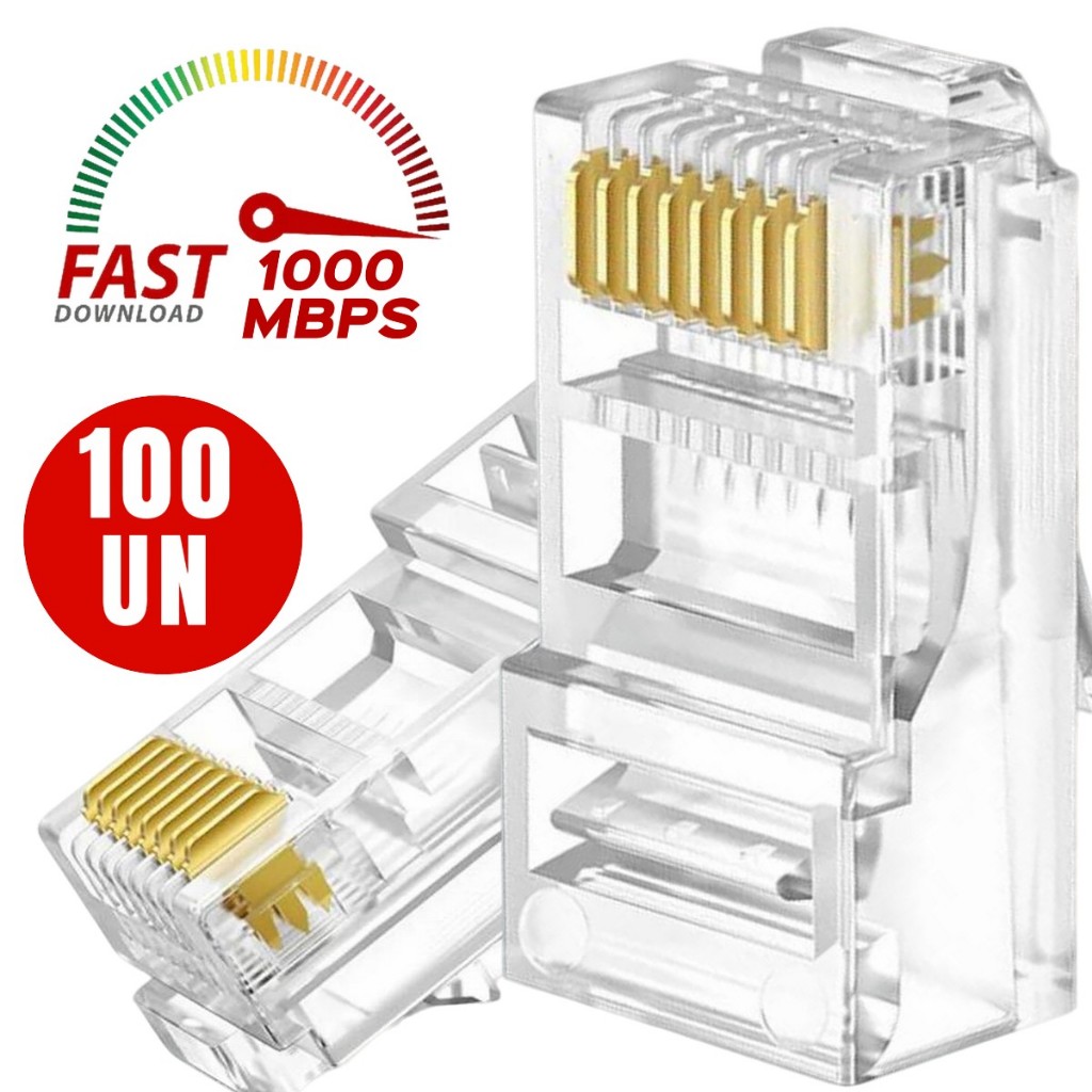 Conector RJ45 CAT6 Banhado a Ouro Internet Telecom - Kit 10/20/30/50 ...