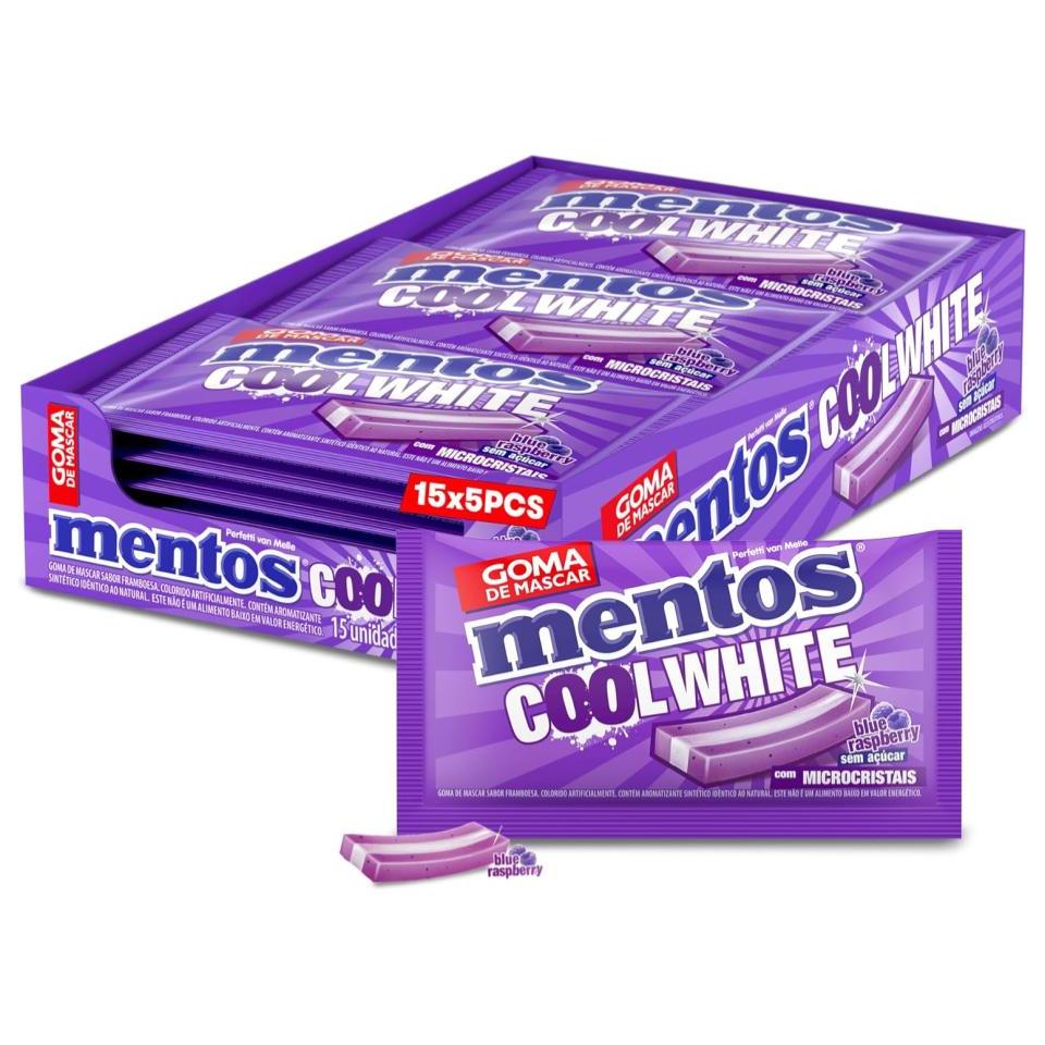 Chiclete Mentos Cool White Blue Raspberry C/ 15unid 127,5g | Shopee Brasil