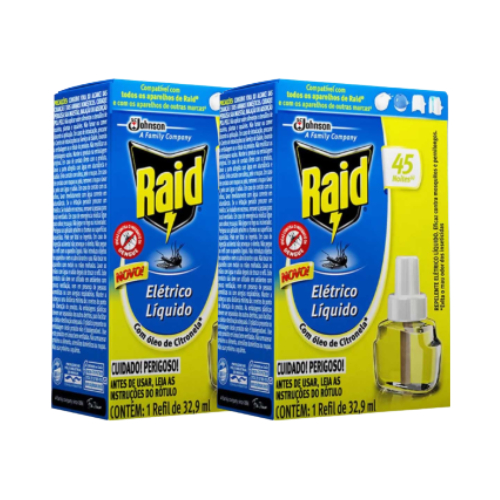 Kit 2 Raid Repelente Elétrico Líquido 45 Noites – RefiL de 32,9mL ...