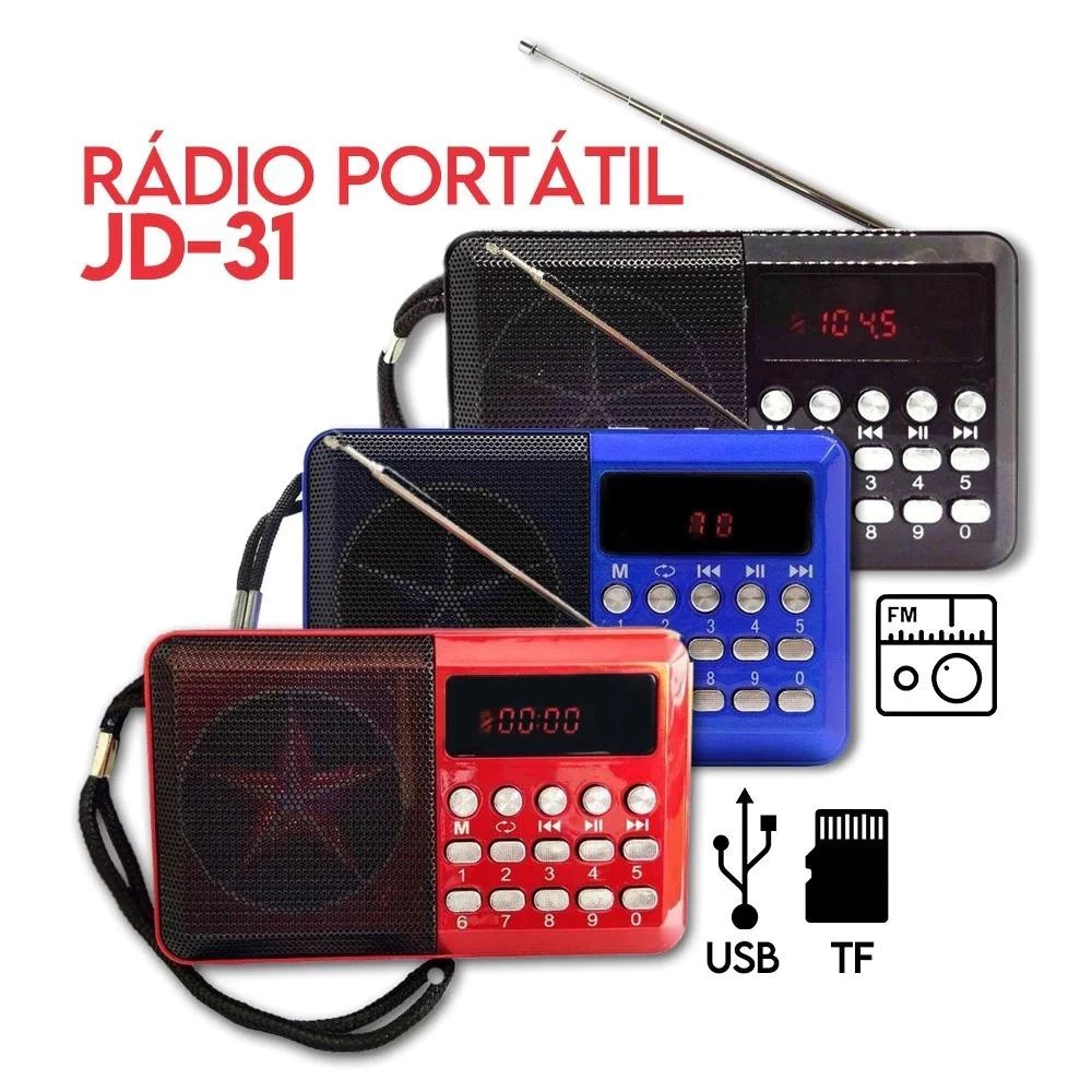 Rádio Portátil FM + Leitor de Cartão + PenDrive JD-30 JD-31 JD-35 COM BLUETOOTH | Shopee Brasil