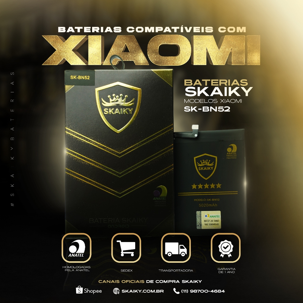 Bateria Oficial Skaiky BN52 Compativel Com XIAOMI REDMI NOTE 9 NOTE 9 ...