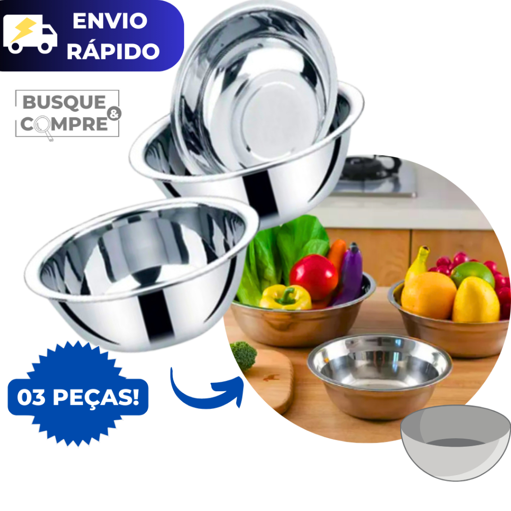 Kit 3 Bowls Redondas Tigela Gourmet de Inox Conjunto para Saladas ...
