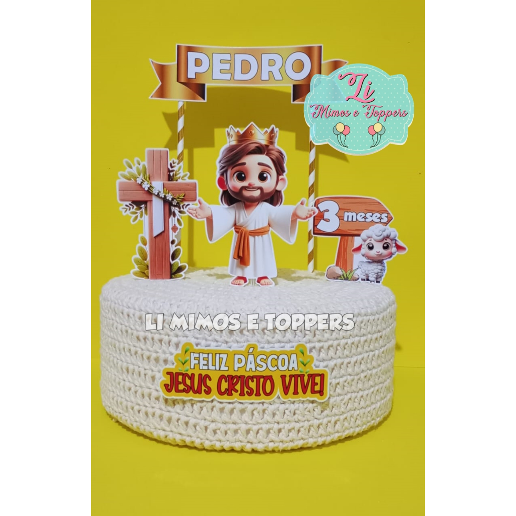 Topper Topo de Bolo Mesversário Páscoa Cristã Personalizado - Feliz ...