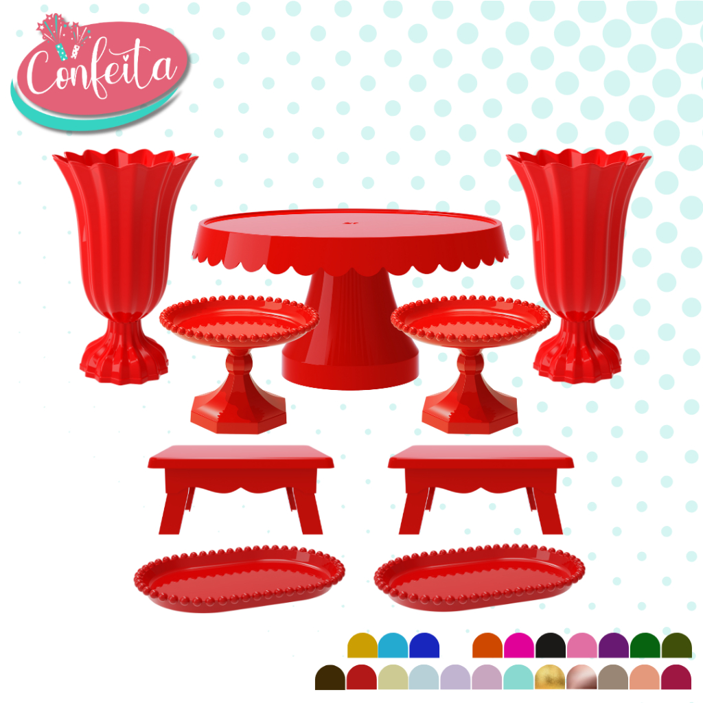 Kit Completo de Festa com 1 Boleira Popi Plus, 2 Vasos Popi, 2 Mesinhas ...