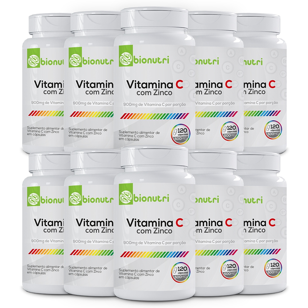 Kit 10x Suplemento Alimentar Vitamina C com Zinco (120 cápsulas ...