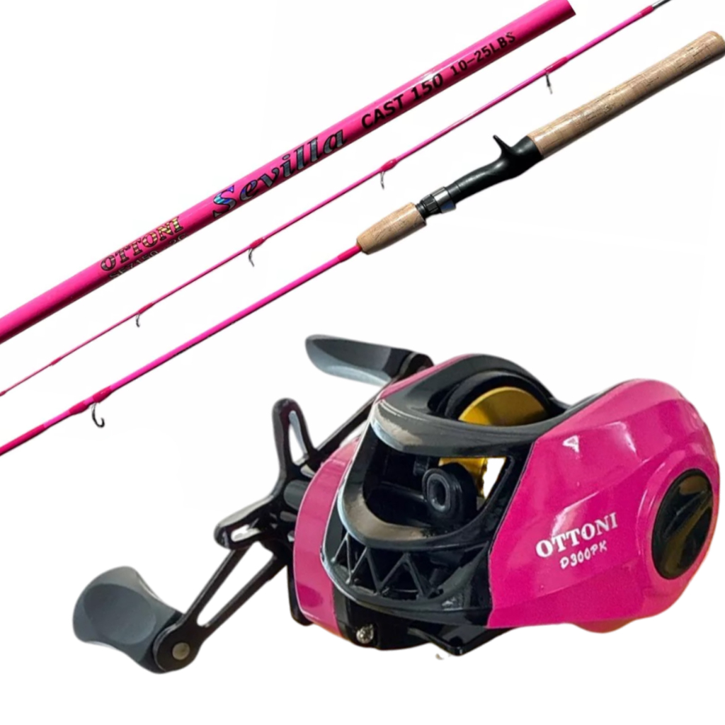Kit Pesca Ottoni Rosa Carretilha D300/ Vara Sevilla 1,5m 15-25LB ...