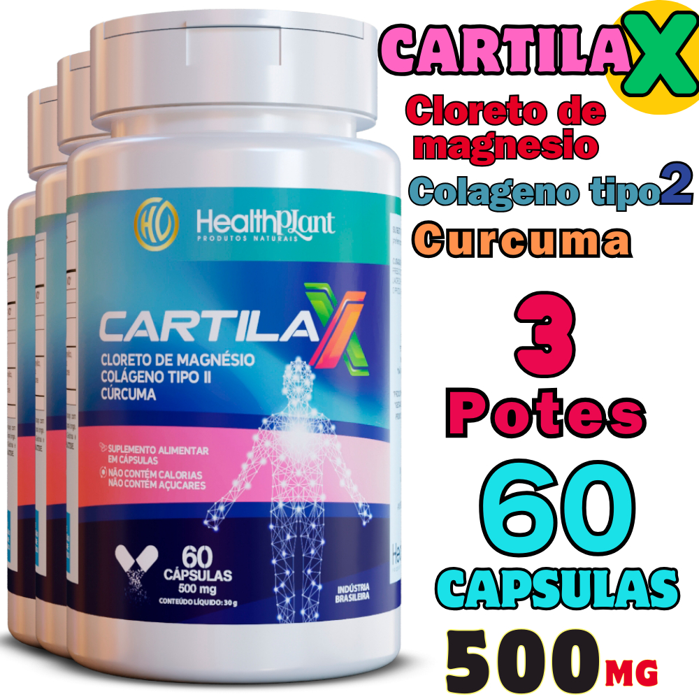 Suplemento Cartilax Colageno tipo 2 cloreto de magnésio Curcumina ...