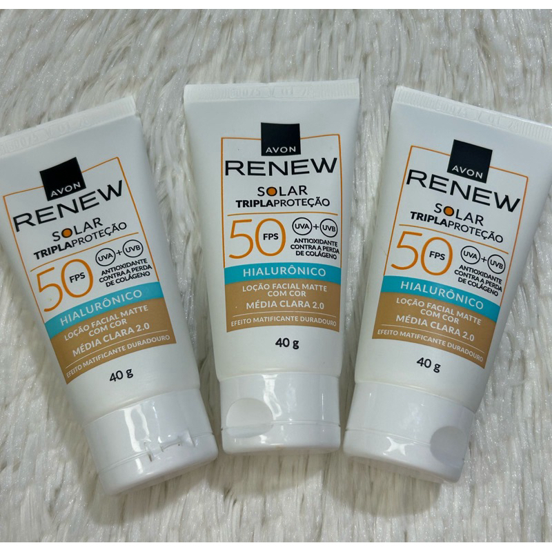 Kit 3 Protetor Solar com Base facial Renew 50 FPS cor Media Clara 2.0 ...