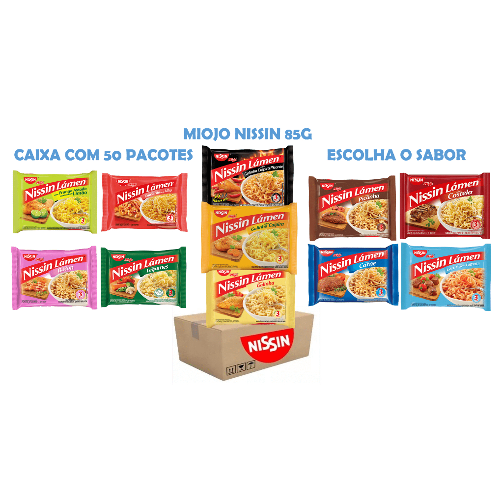 Miojo Nissin Lamén 85g - Caixa com 50 Pacotes - Escolha o Sabor ...